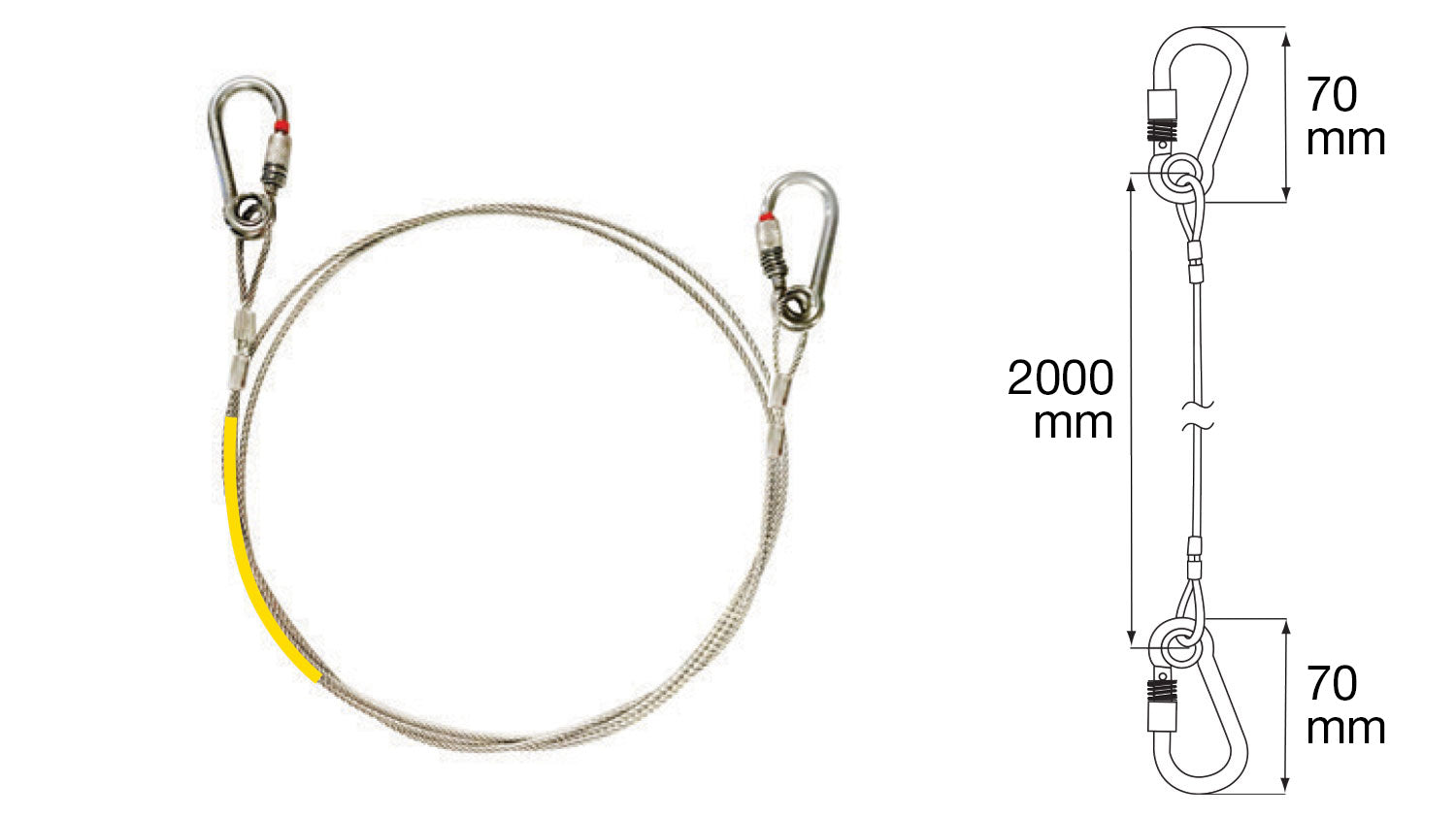 Sling with Cable + Double Carabiner 2000mm, SWL 80kg / 176 lbs